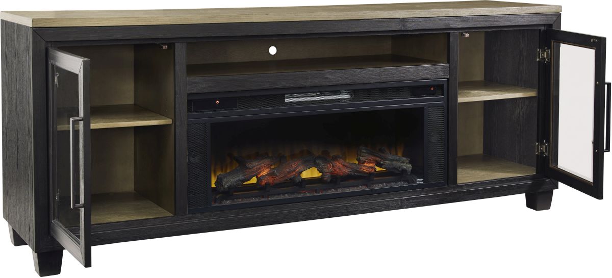 Signature Design by Ashley Foyland Black Brown Electric Fireplace TV Stand Mattress Barn Marshall MN