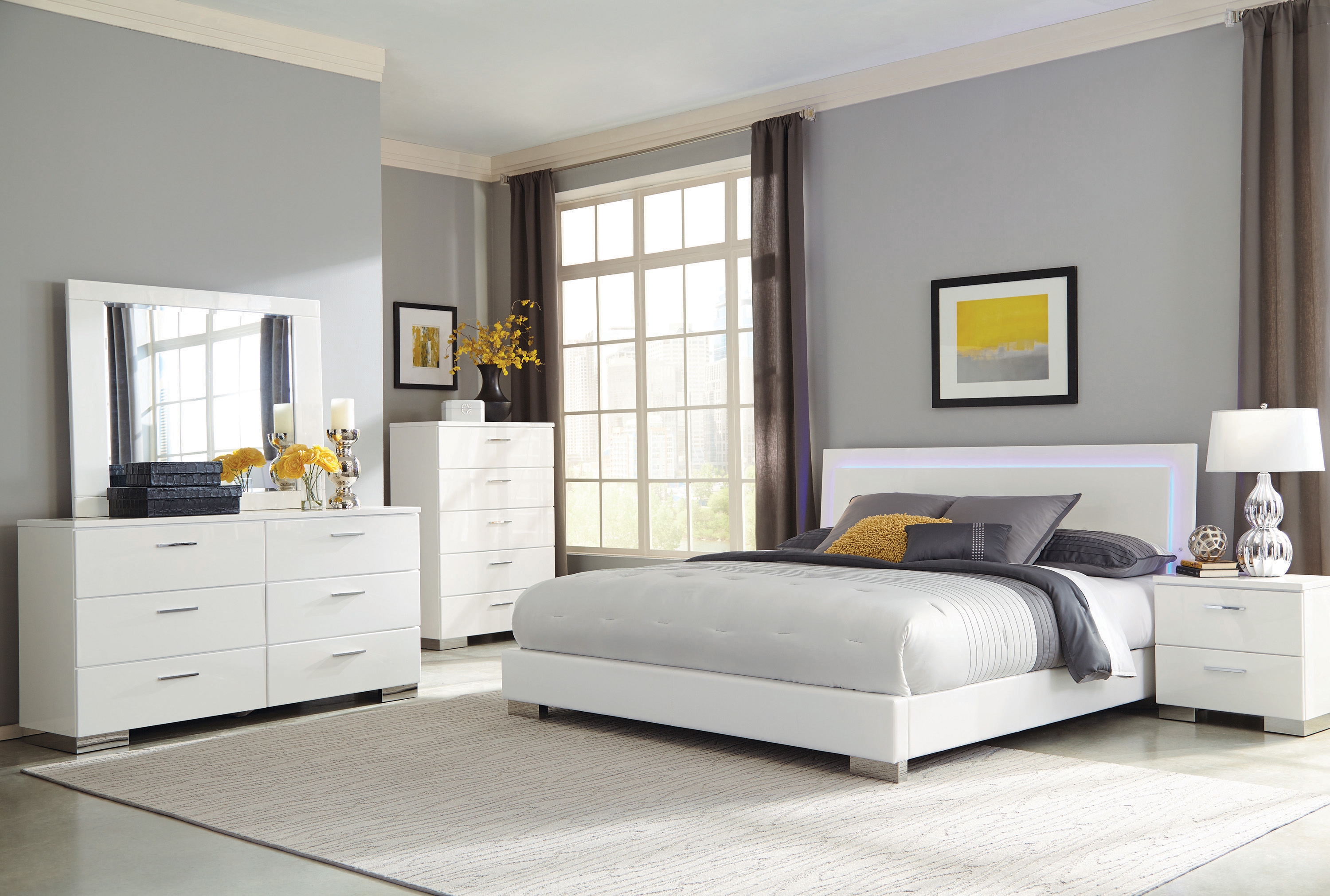 Glossy 6 Piece California King Bedroom Set Walker Furniture Mattress Nevada