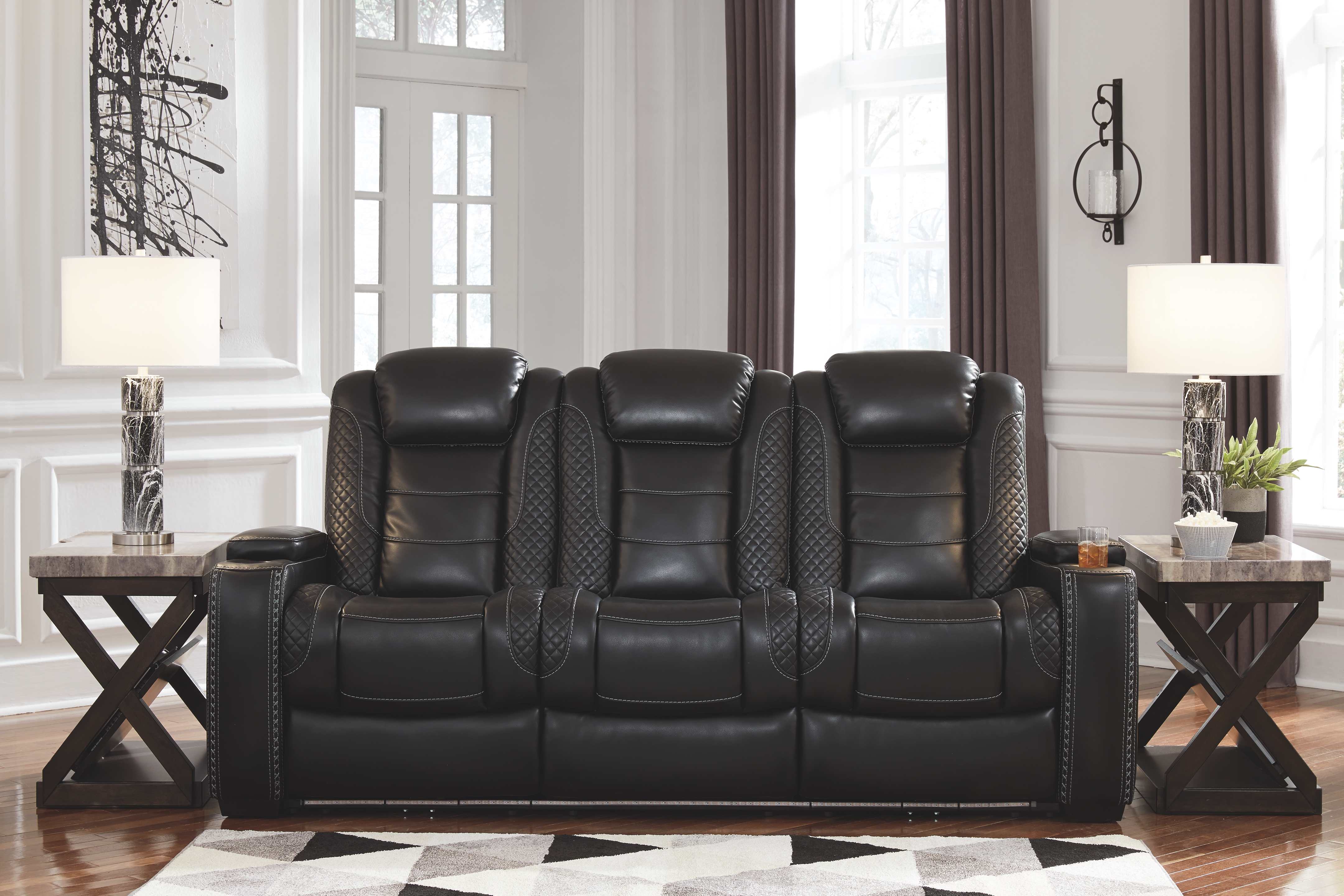Signature Design by Ashley Party Time Midnight Power Reclining Sofa with Adjustable Headrest Furniture Barn St Paul MN