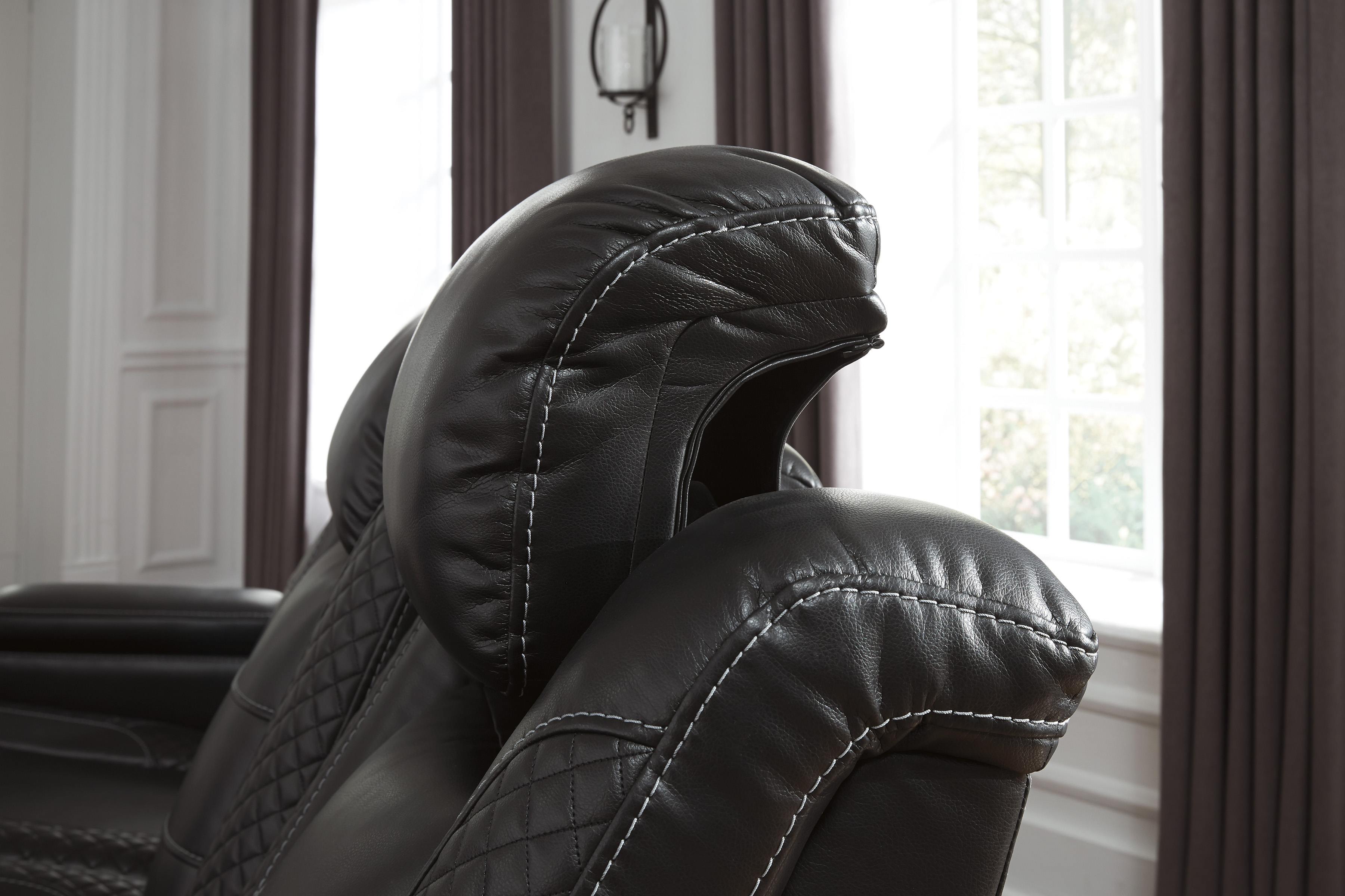 Signature Design by Ashley Party Time Midnight Power Recliner with Adjustable Headrest Kubin s Furniture Mattress St. Louis Michigan