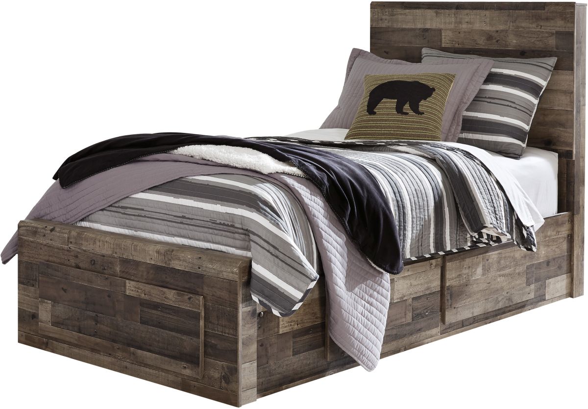 Benchcraft® Derekson Multi Gray Twin Panel Bed with 2 Storage Drawers ...