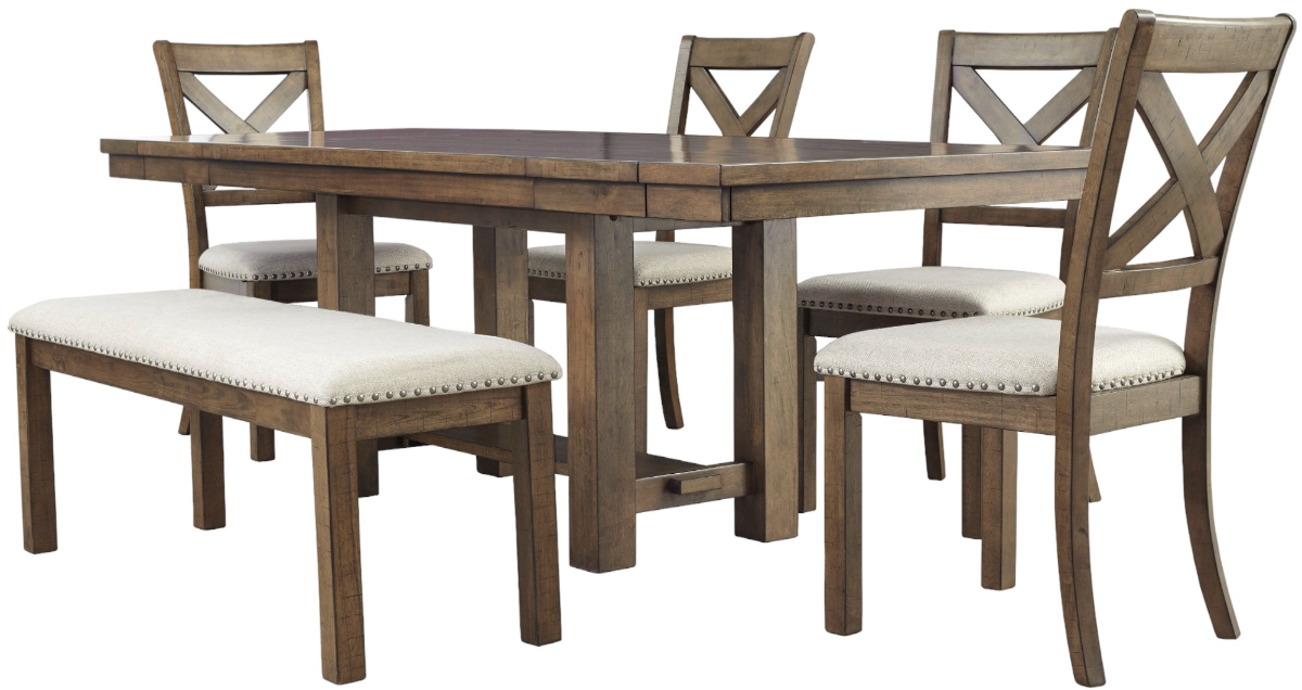 Signature Design by Ashley® Moriville 6-Piece Grayish Brown Dining Set ...